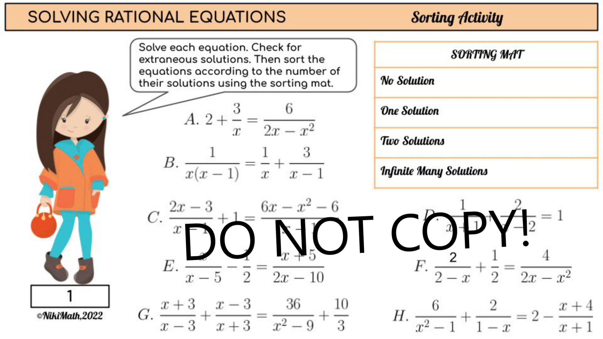 Solving Rational Equations - Sorting Activity (24 problems for groups ...