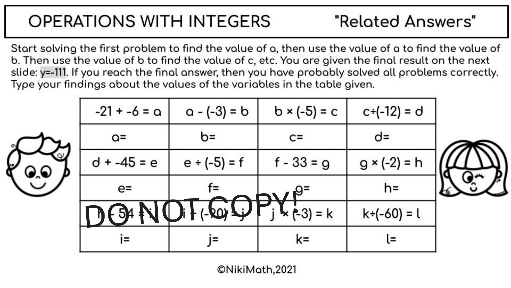 Add, Subtract, Multiply & Divide Integers - "Related Answers" Activity ...