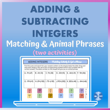Adding & Subtracting Integers -Drag & Drop Matching & Getting Animal ...