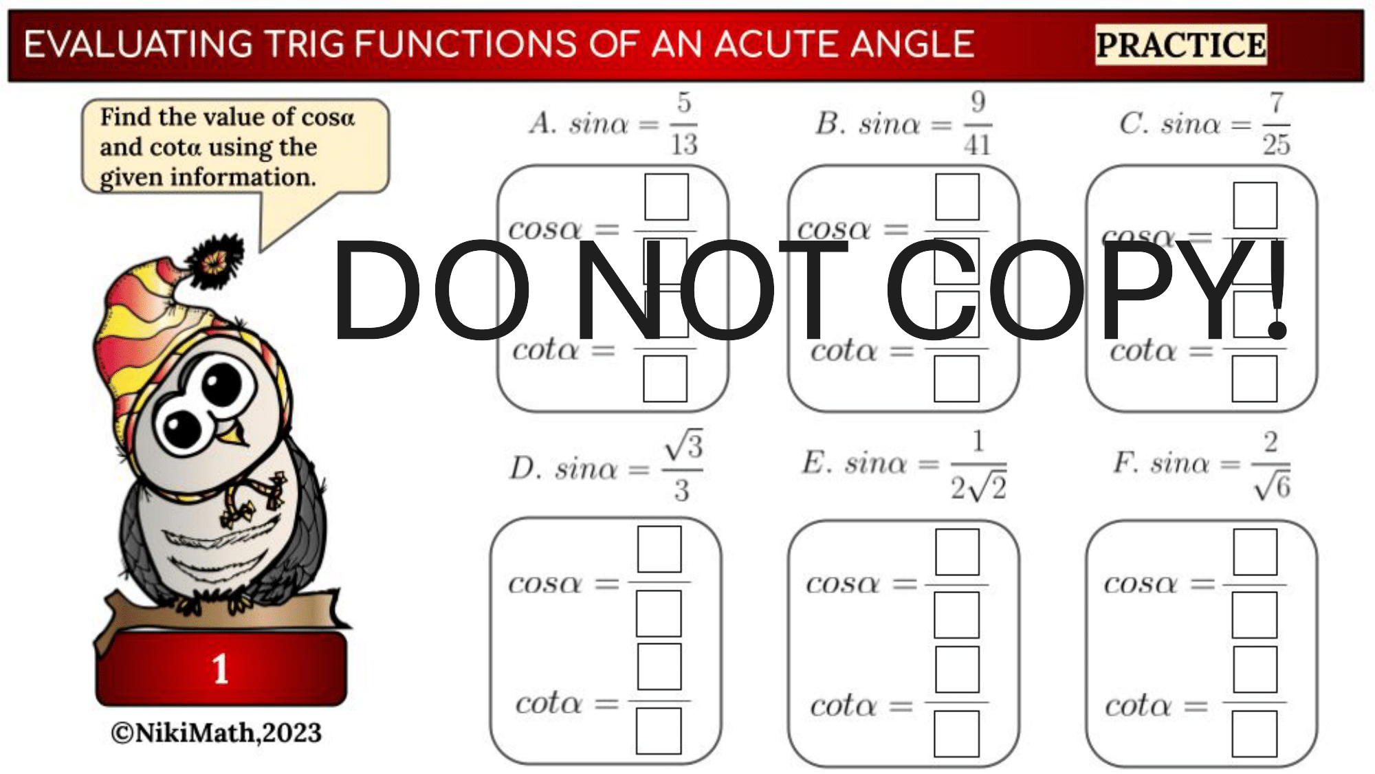 Trig Function Values of Acute Angles - Digital Practice (30 problems ...