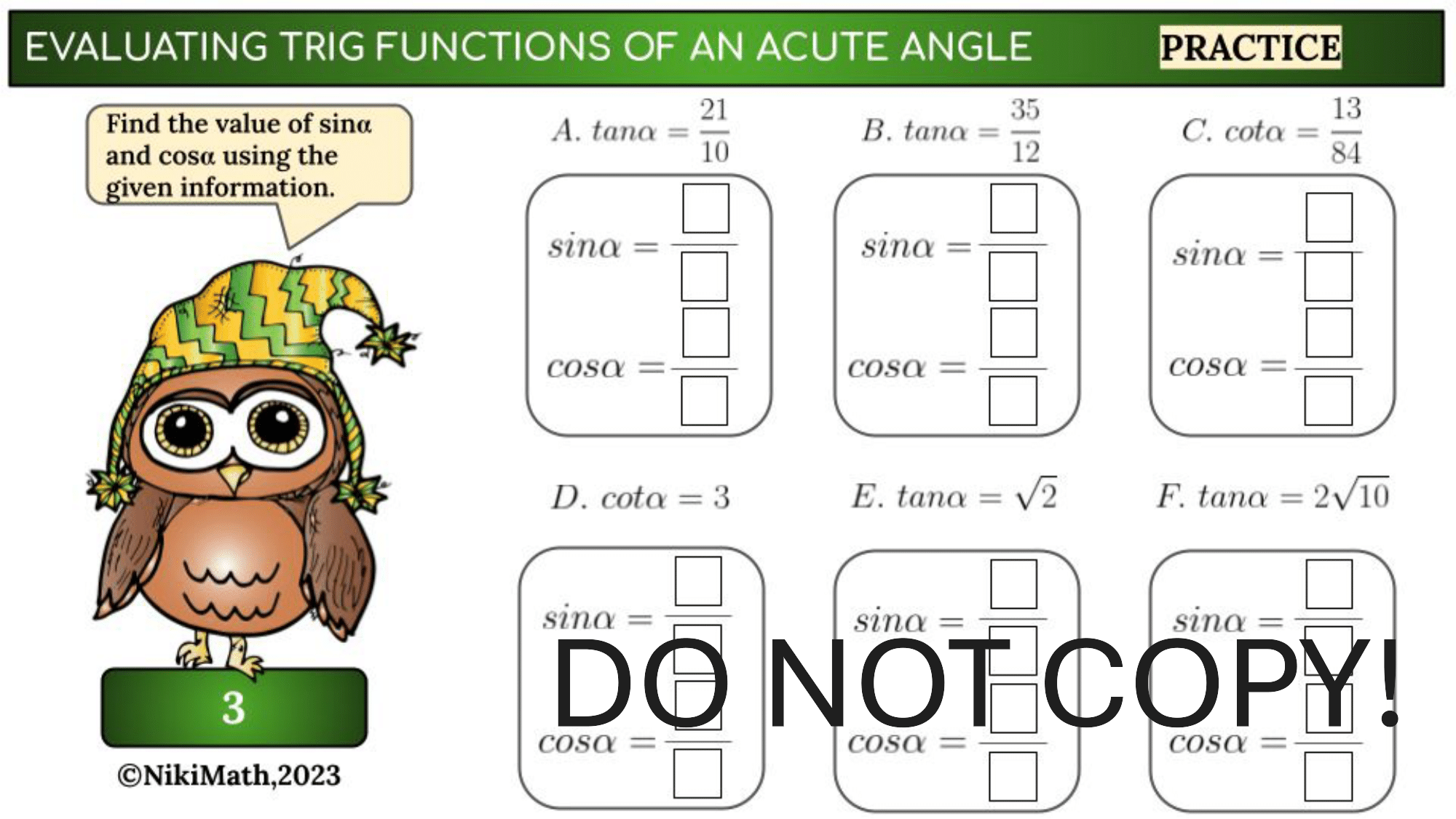 Trig Function Values of Acute Angles - Digital Practice (30 problems ...