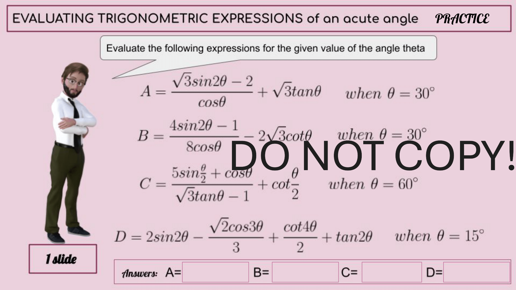 Evaluating Trigonometric Expressions of an Acute Angle -Challenging Practice - Teacher ...
