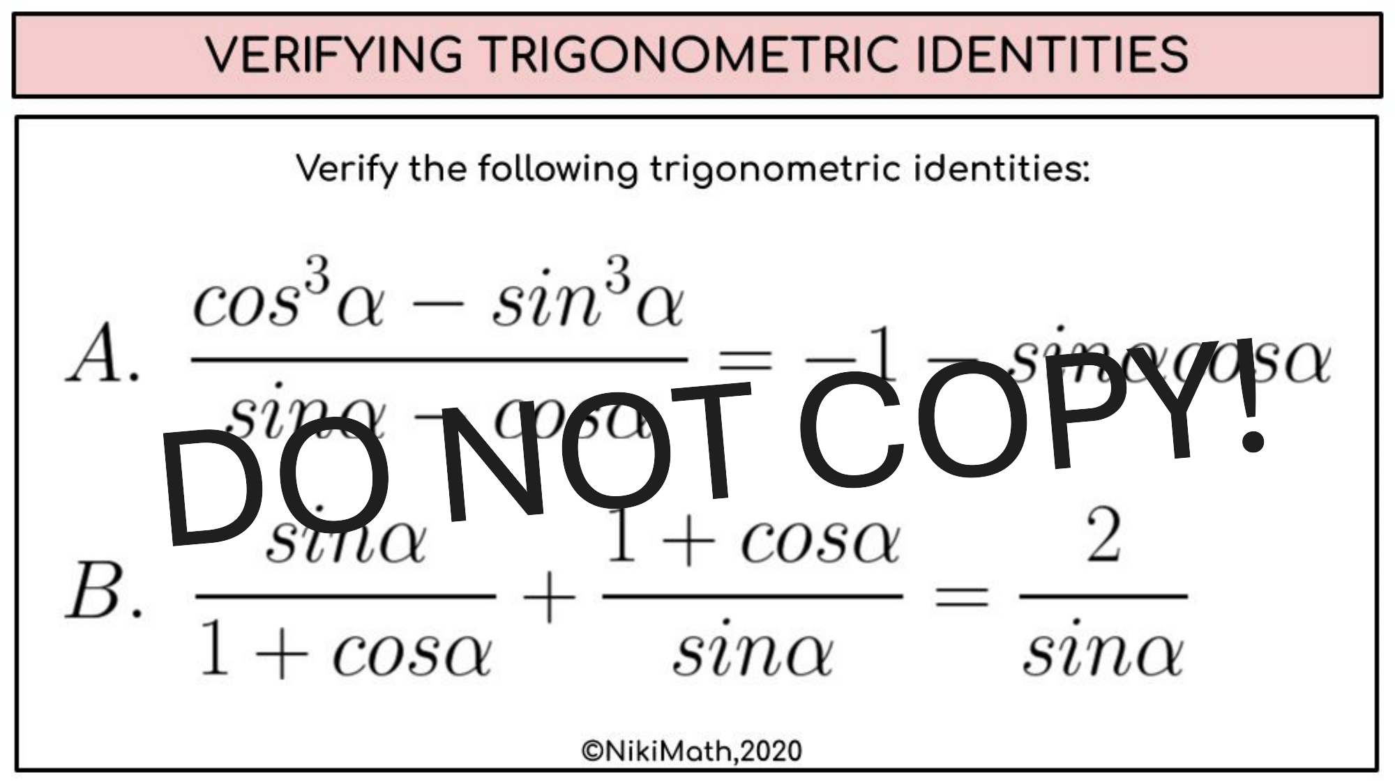 Verifying Trigonometric Identities - 10 challenging problems + full solutions - Teacher ...