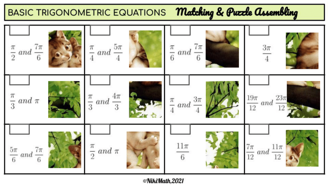 Basic Trigonometric Equations- Matching & Puzzle Assembling Activity ...