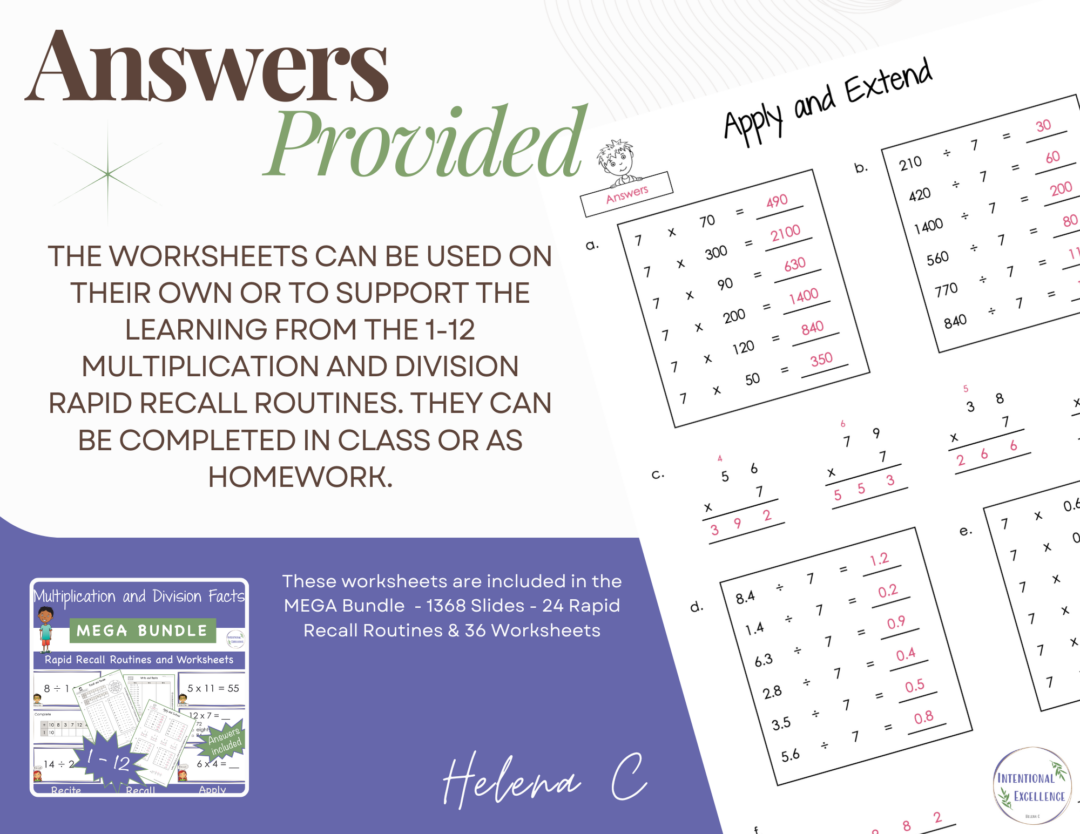 BUNDLE WORKSHEETS 1-12 Multiplication and Division Basic Facts Times ...