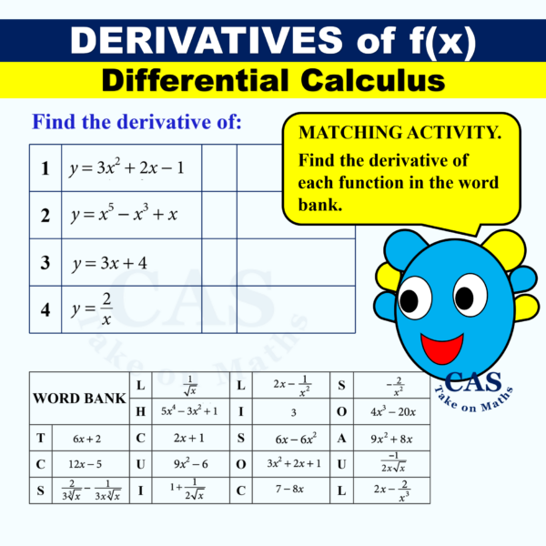 Differential Calculus The Derivative Of Functions Matching Activity