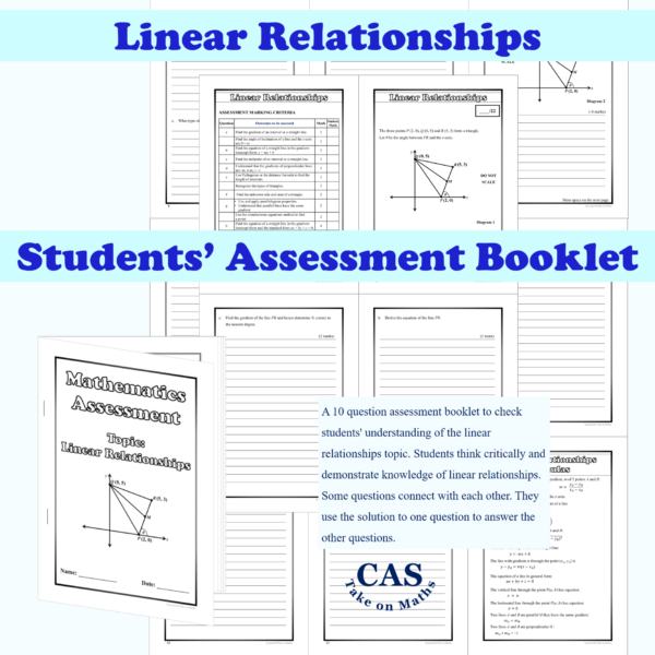 Year 8 to 11 Linear Relationships Assessment Booklet & Formulas