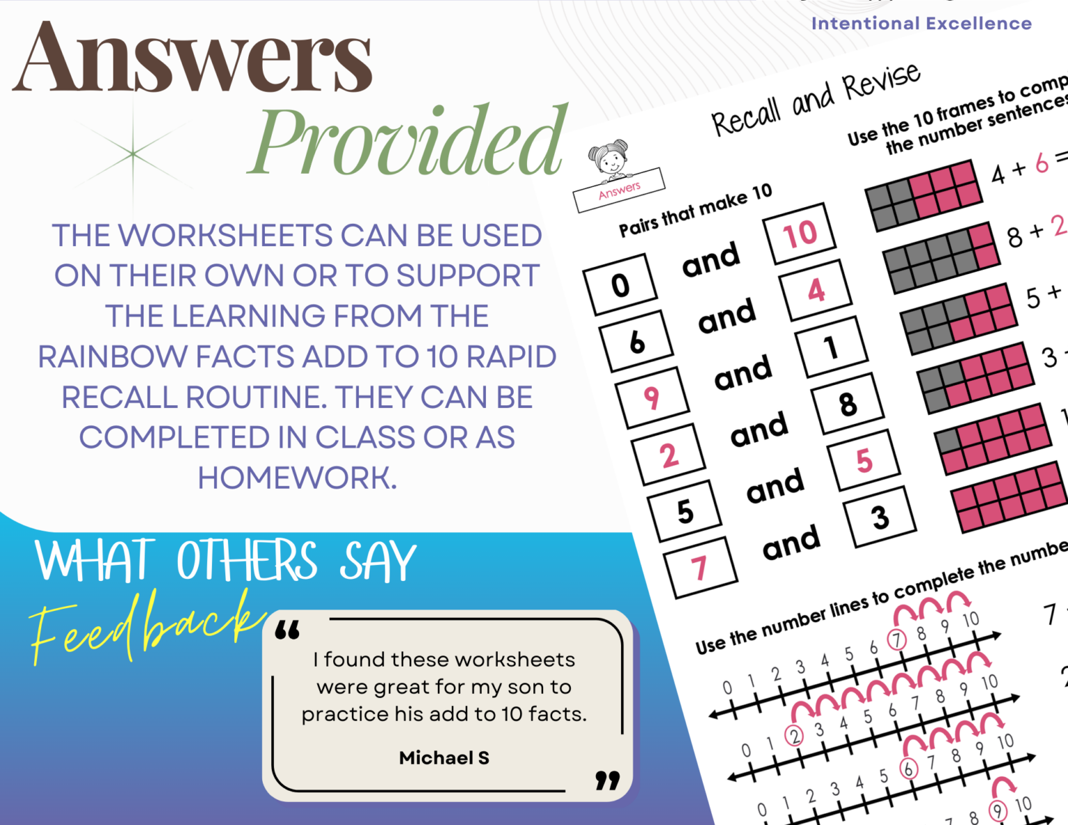 Add to 10 Basic Rainbow Facts Prep – 2nd Grade Math Homework ...