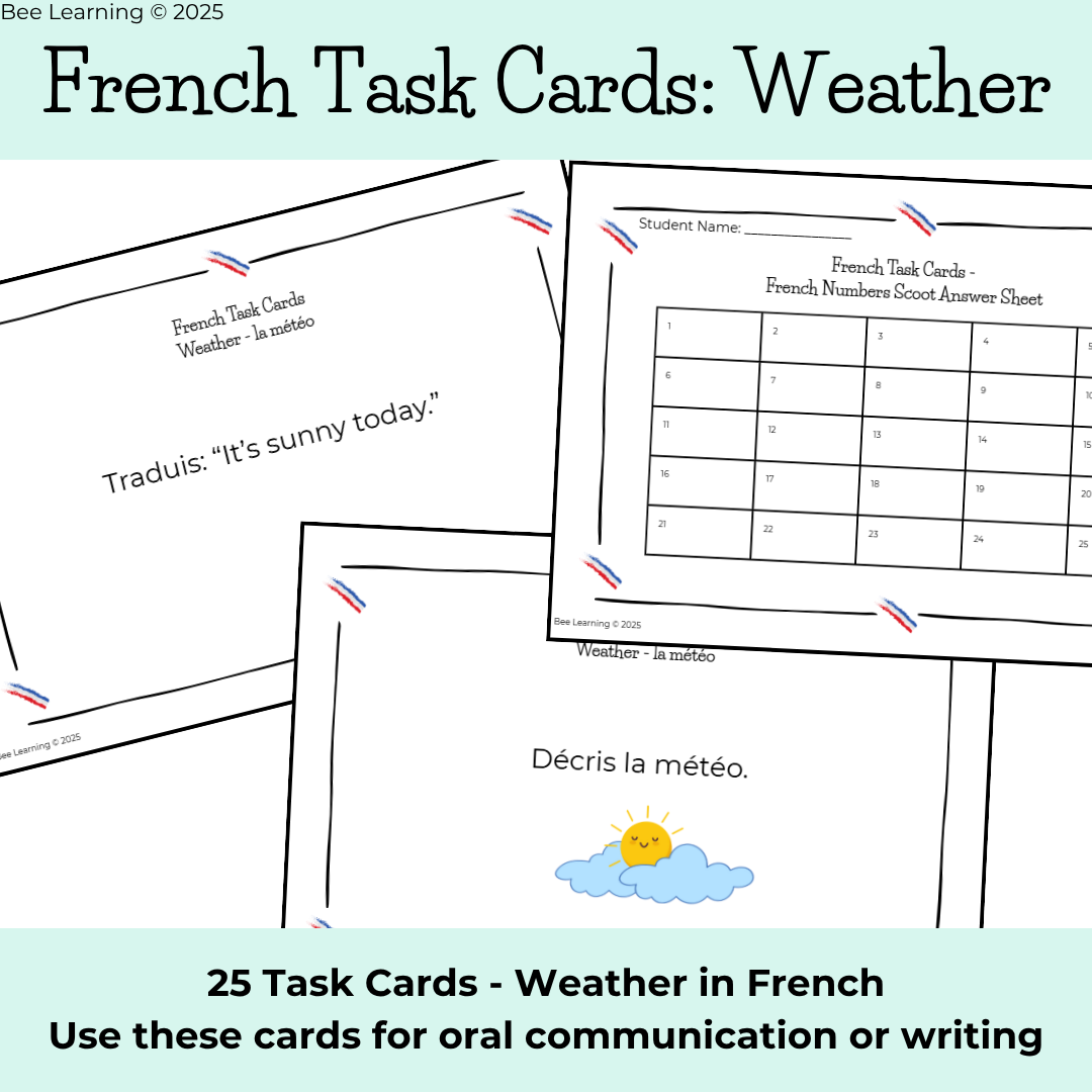 French Weather Task Cards – Vocabulary Practice for Beginners | 25 ...