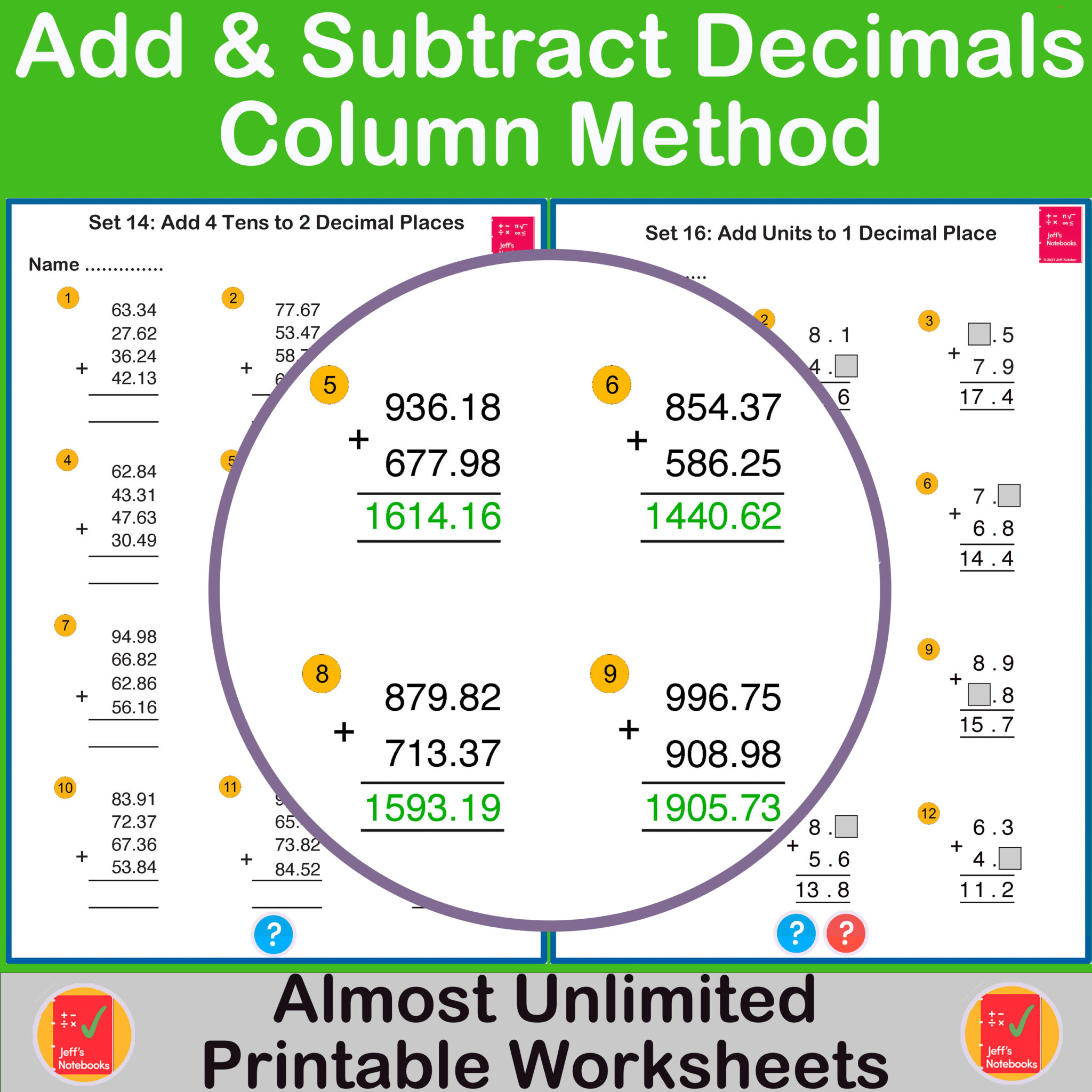 Add and Subtract Decimals - Column Method - Teacher Professional ...