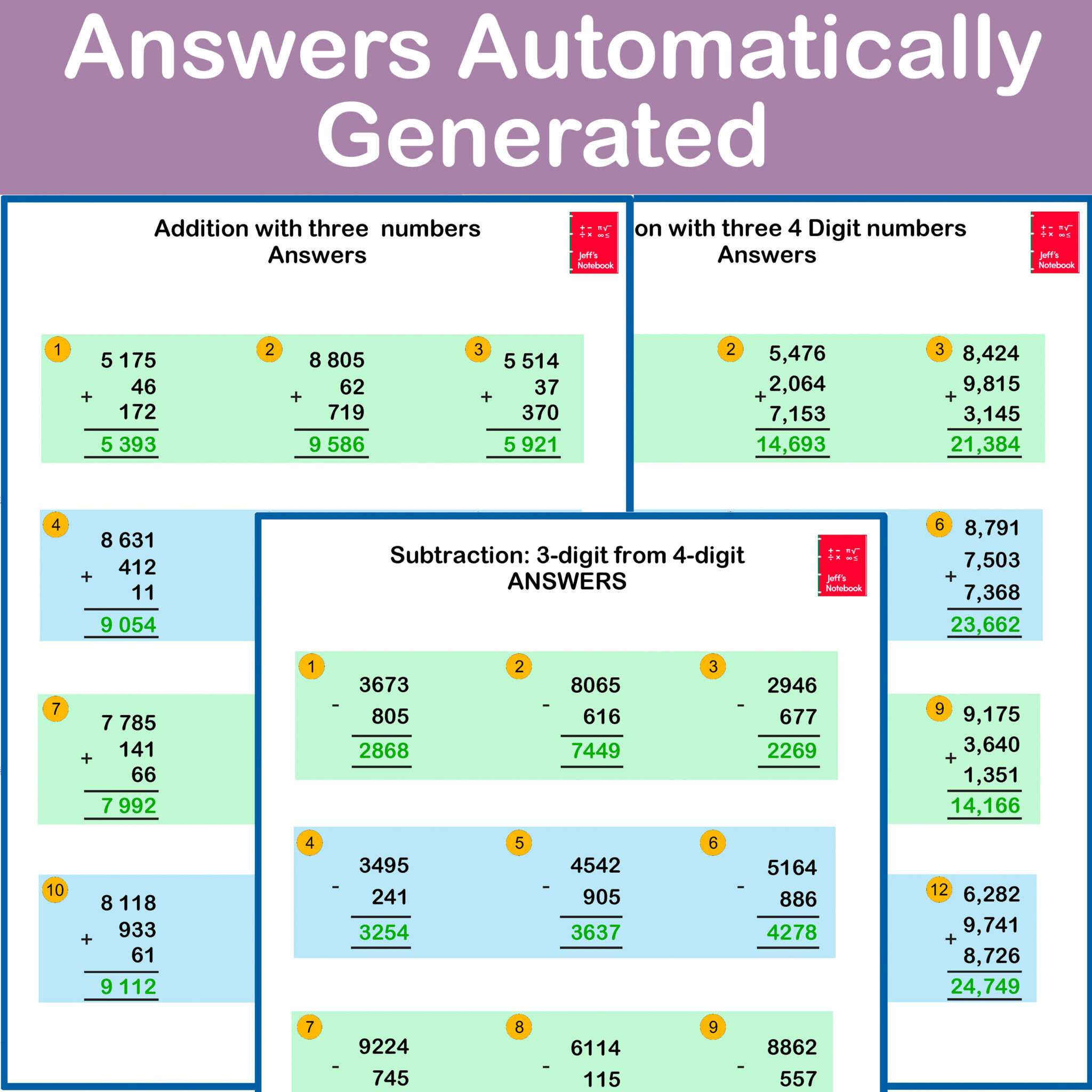 Add & Subtract Multi-Digit Numbers Worksheets - 5 to 8 Digits - Formal ...